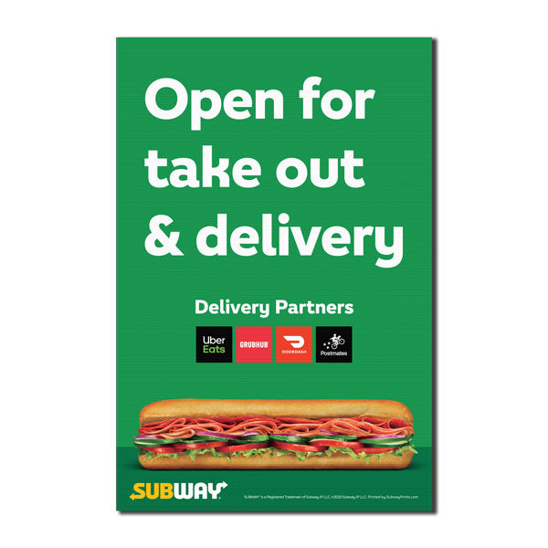 Subway Open for Take Out & Delivery Insert for A-frame | Subway Prints