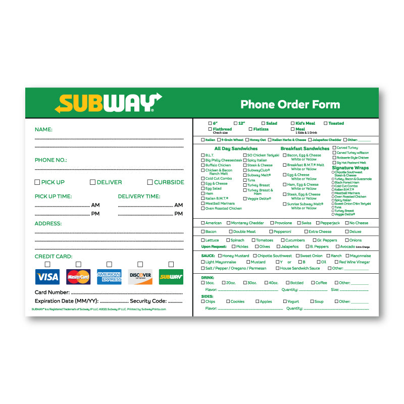 Order Form Pads - Large | Subway Prints