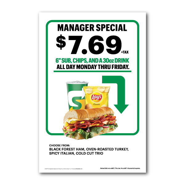 Subway Manager Special 24X36 Window Vinyl Decal | Subway Prints